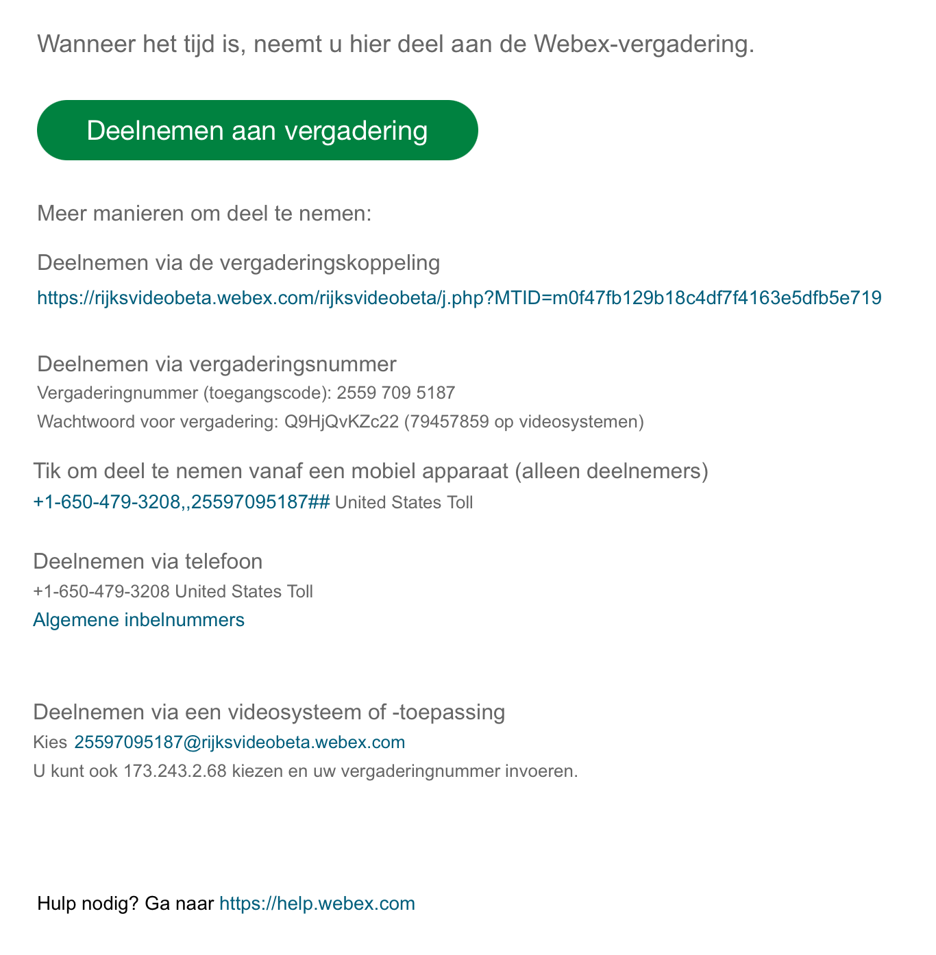 VC-set: Deelnemen aan een Webex-overleg | Rijksvideodienst